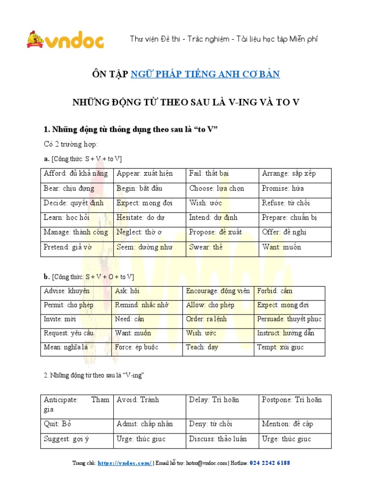 Nhung Dong Tu Theo Sau La Ving Va To V | PDF