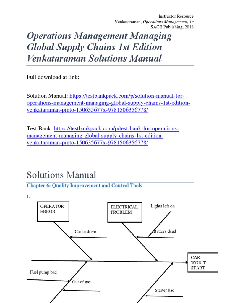 Operations Management Managing Global Supply Chains 1st Edition Venkataraman Solutions Manual 1 ...