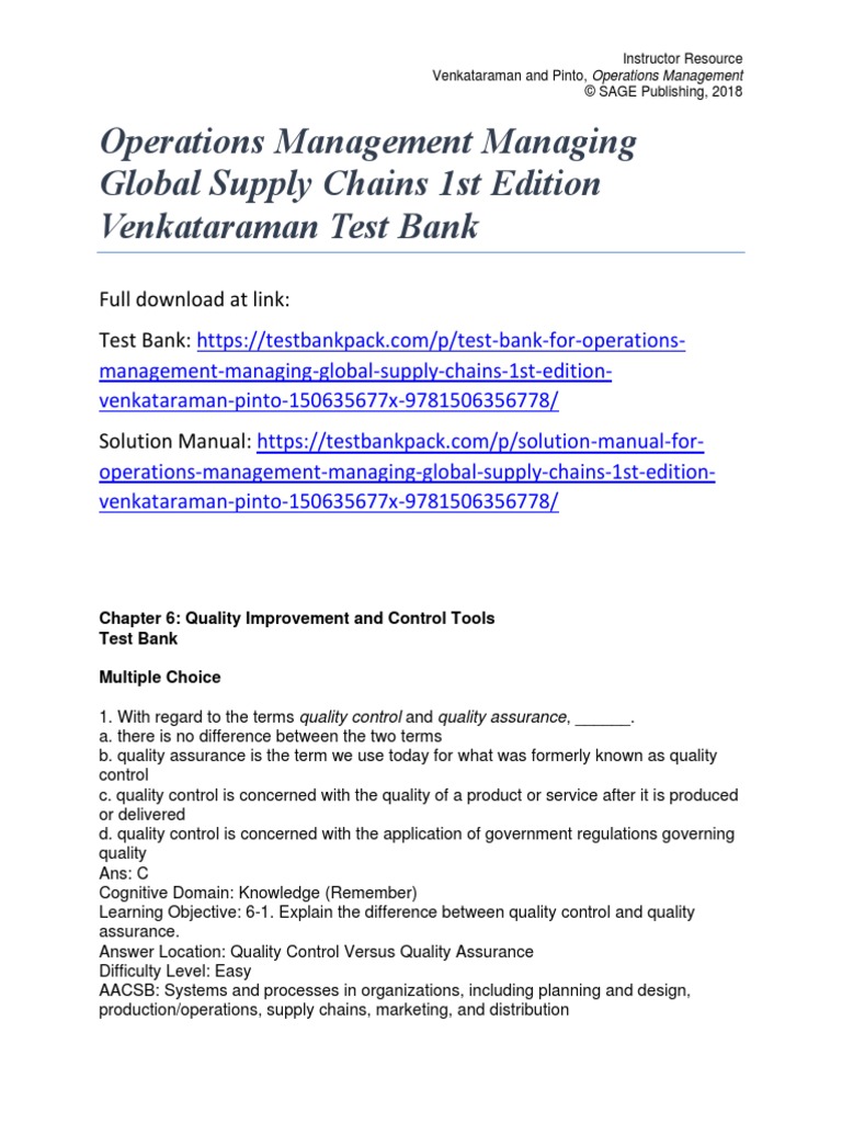 Operations Management Managing Global Supply Chains 1st Edition ...