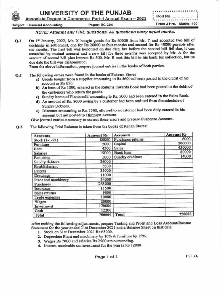 BC 304 PI Past Papers | PDF | Debits And Credits | Cheque