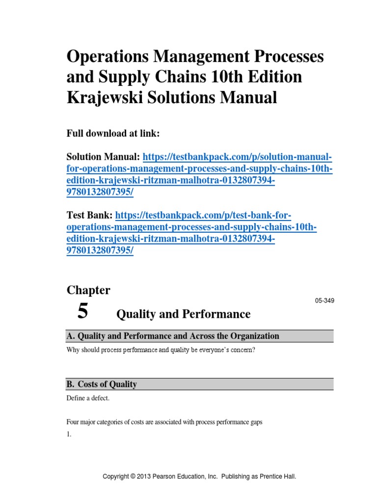 Operations Management Processes and Supply Chains 10th Edition ...