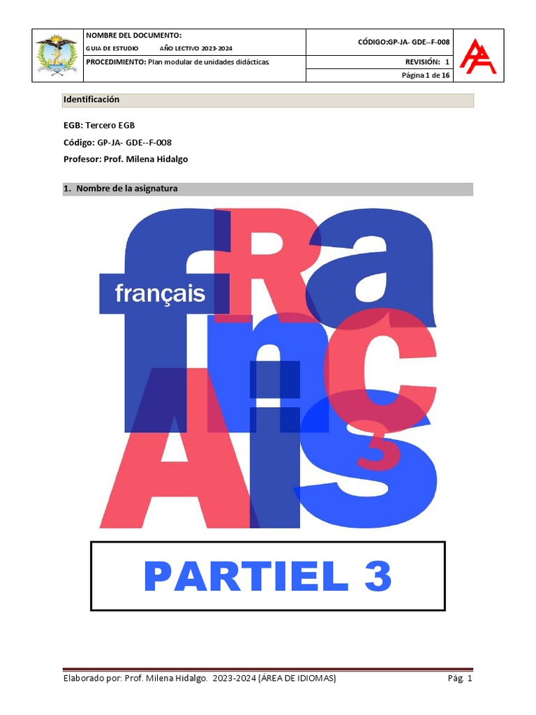 Guía Francés 3ero EGB-3P-1 | PDF