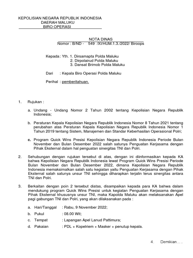 Nodin Dinas Pemberitahuan Apel Pagi Gabungan | PDF | Perjalanan | Sains & Matematika