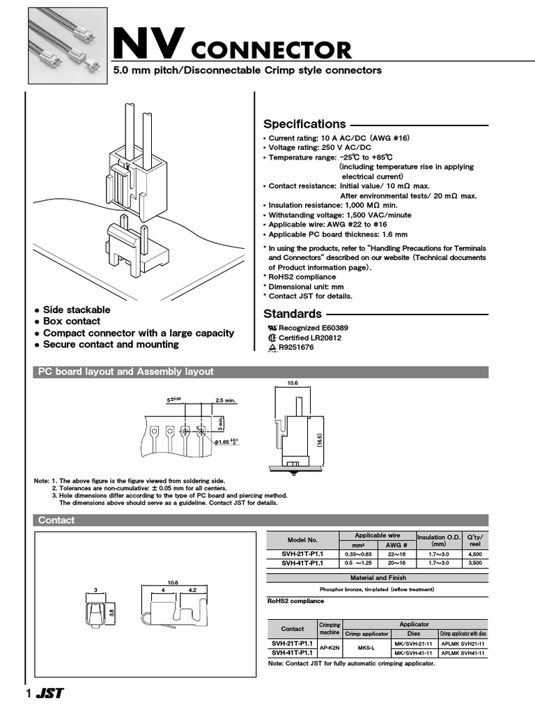 JST NV Connector | PDF | Electrical Connector | Electrical Engineering