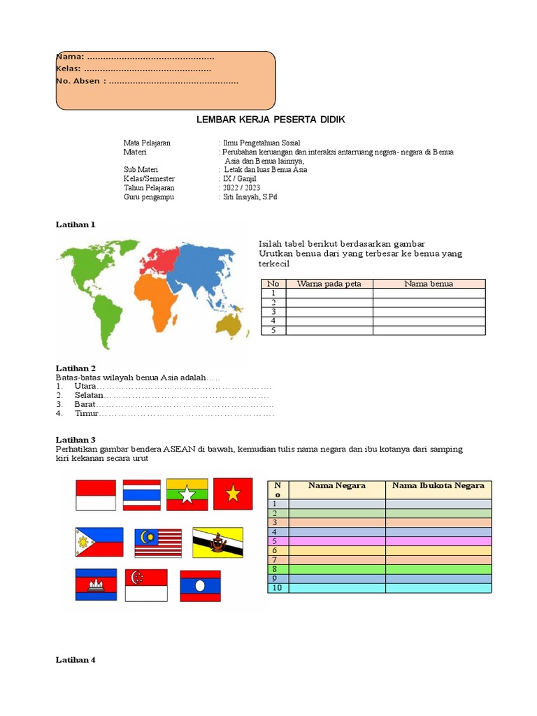 LKPD Letak Dan Luas Benua Asia | PDF