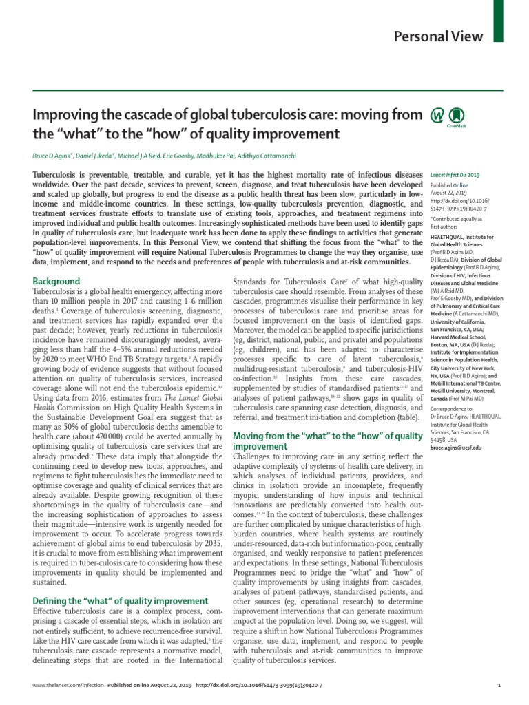 Paper - Improving The Cascade of Global Tuberculosis Care Moving From ...