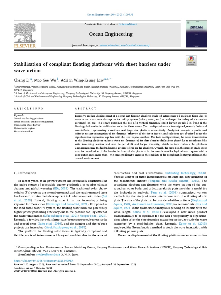 Stabilizing Floating Platforms with Barriers | PDF | Waves | Cartesian ...