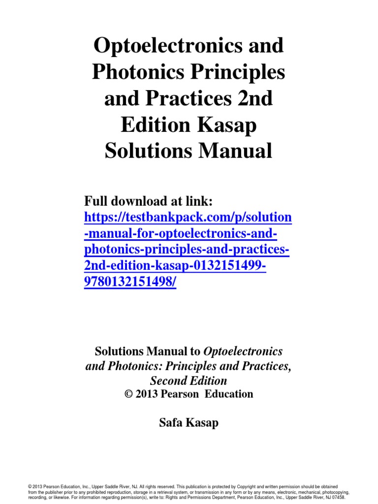 Optoelectronics and Photonics Principles and Practices 2nd Edition Kasap Solutions Manual 1 ...