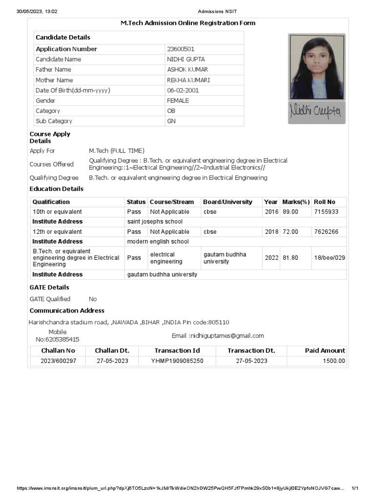 Admissions NSIT | PDF