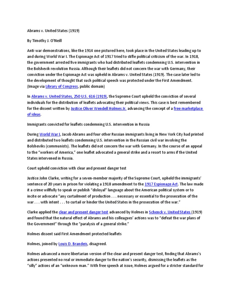 Abrams v. United States: Free Speech Case | PDF | Civil Rights And ...
