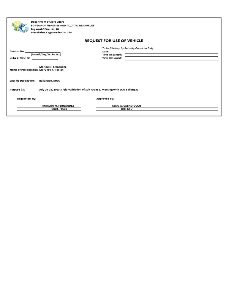 Vehicle Request | Download Free PDF | Driving | Land Transport