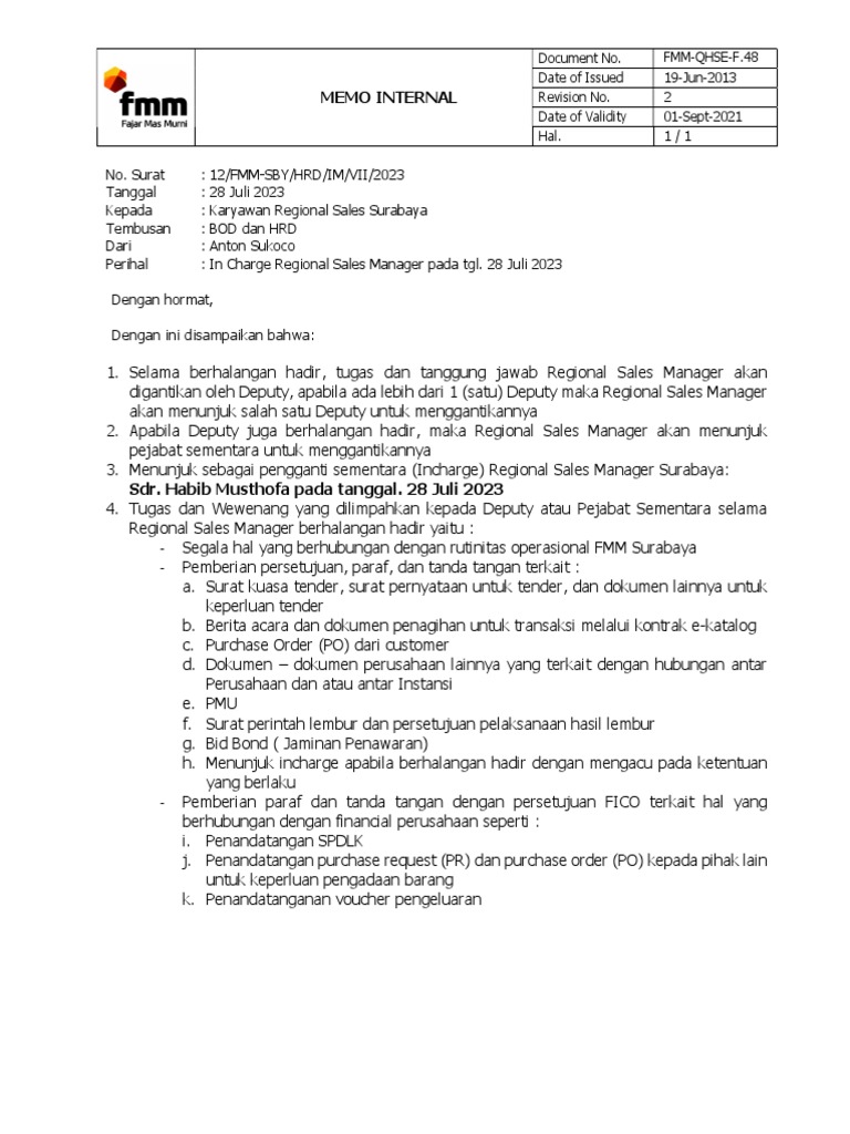 Memo Internal Incharge RSM 28 Juli-Signed | PDF