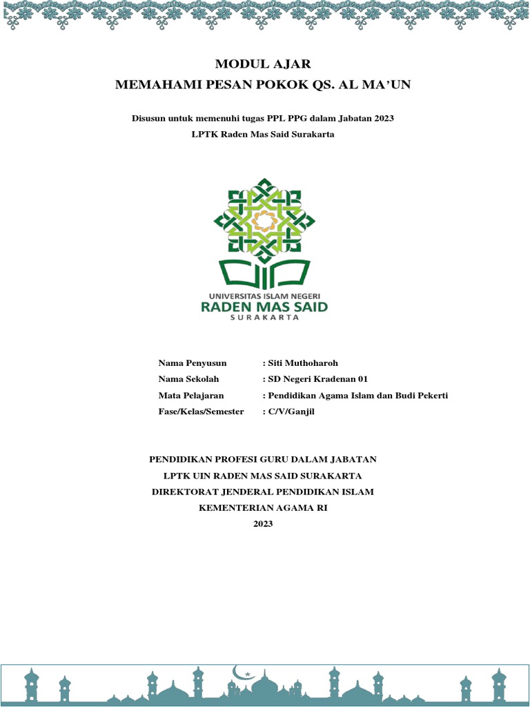 Modul Ajar Qs. Al Ma'un Benar | PDF | Karier & Perkembangan | Kajian Bahasa Asing