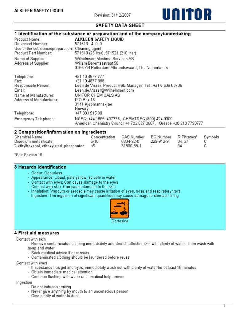 Alkleen Safety Liquid | PDF
