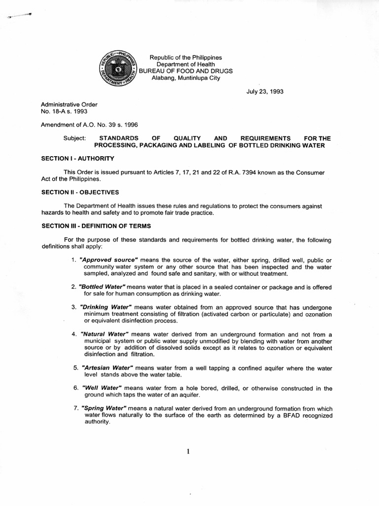 AO 18-A S. 1993 - Standards of Quality and Requirements For The Processing, Packaging - Labeling ...