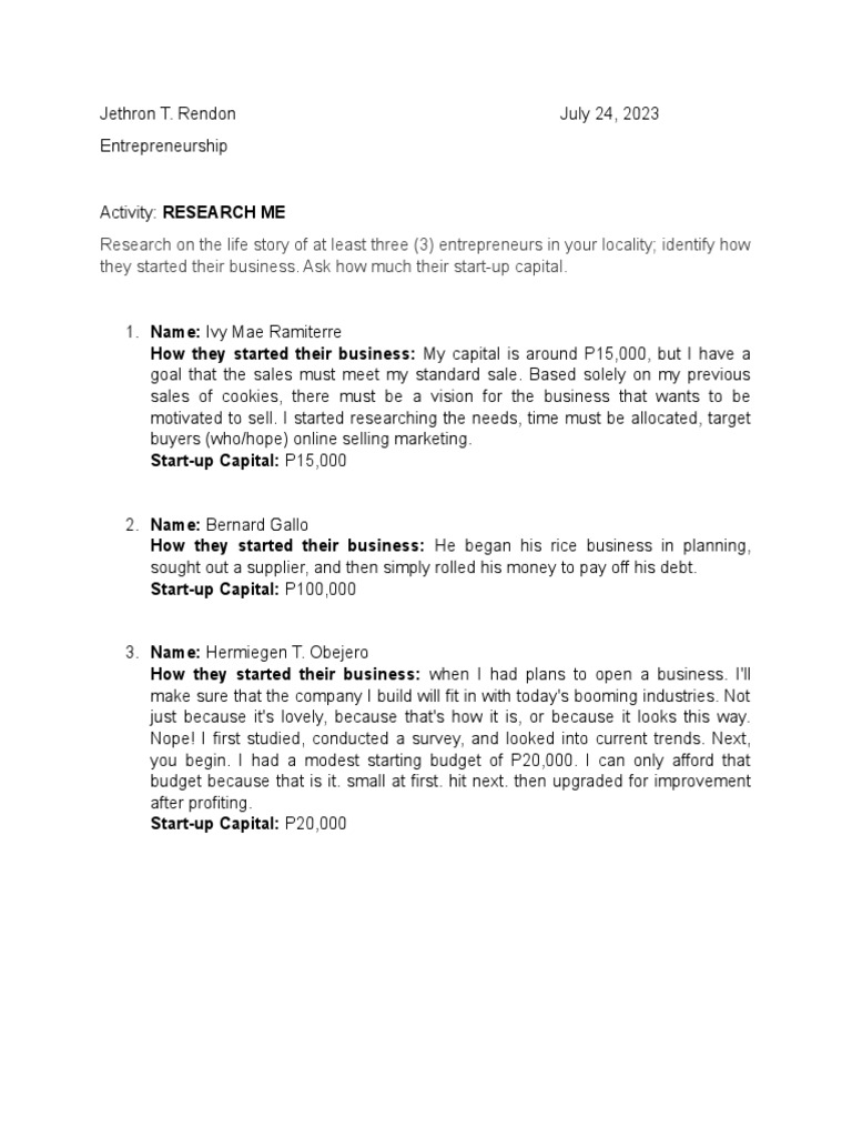 Entrep - Activity 1 | PDF