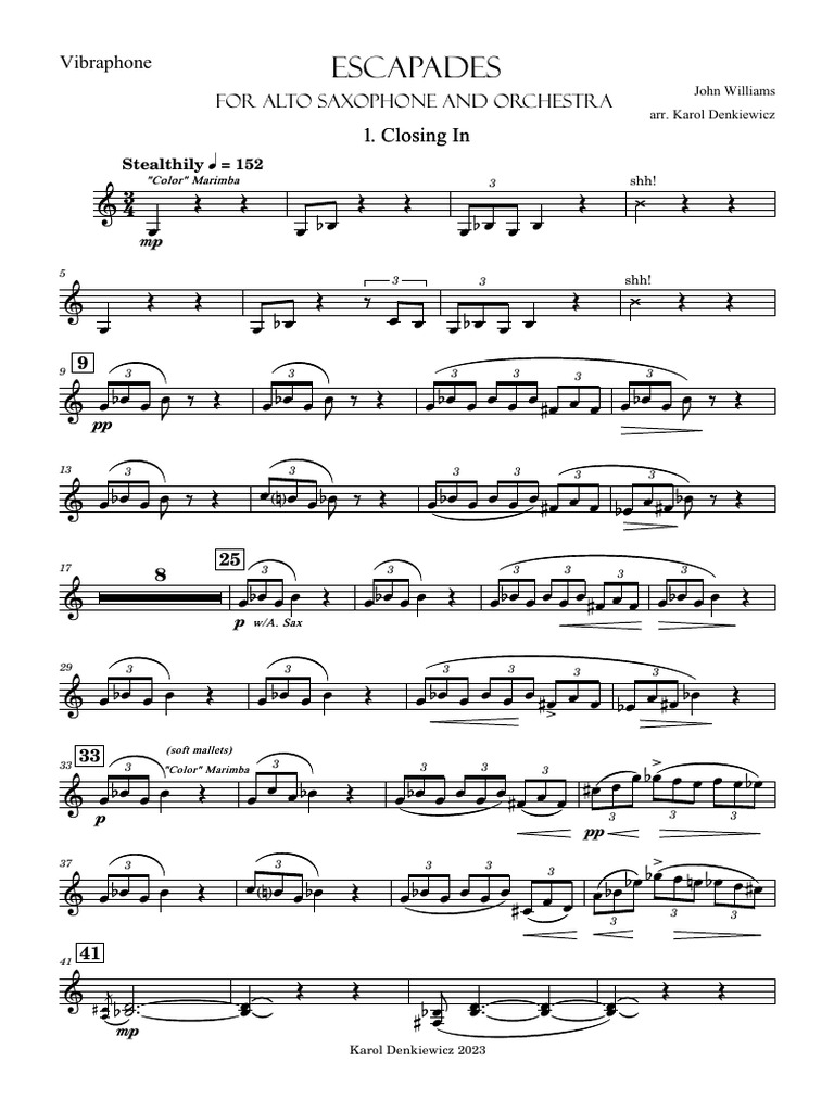 John Williams Escapades For Alto Saxophone and Orchestra Vibraphone | PDF
