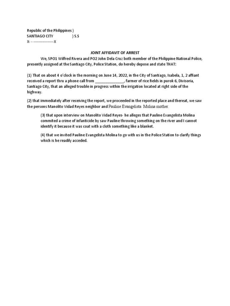 Joint Affidavit of Arrest | PDF