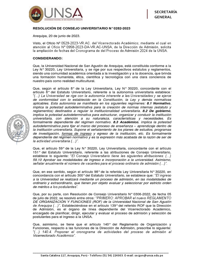 Cronograma UNSA 2024 | PDF