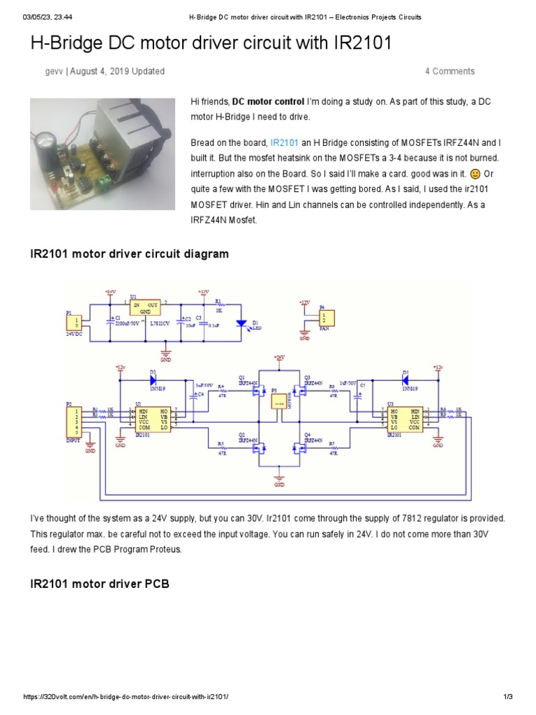 H Bridge Dc Motor Driver Circuit With Ir2101 Electronics Projects