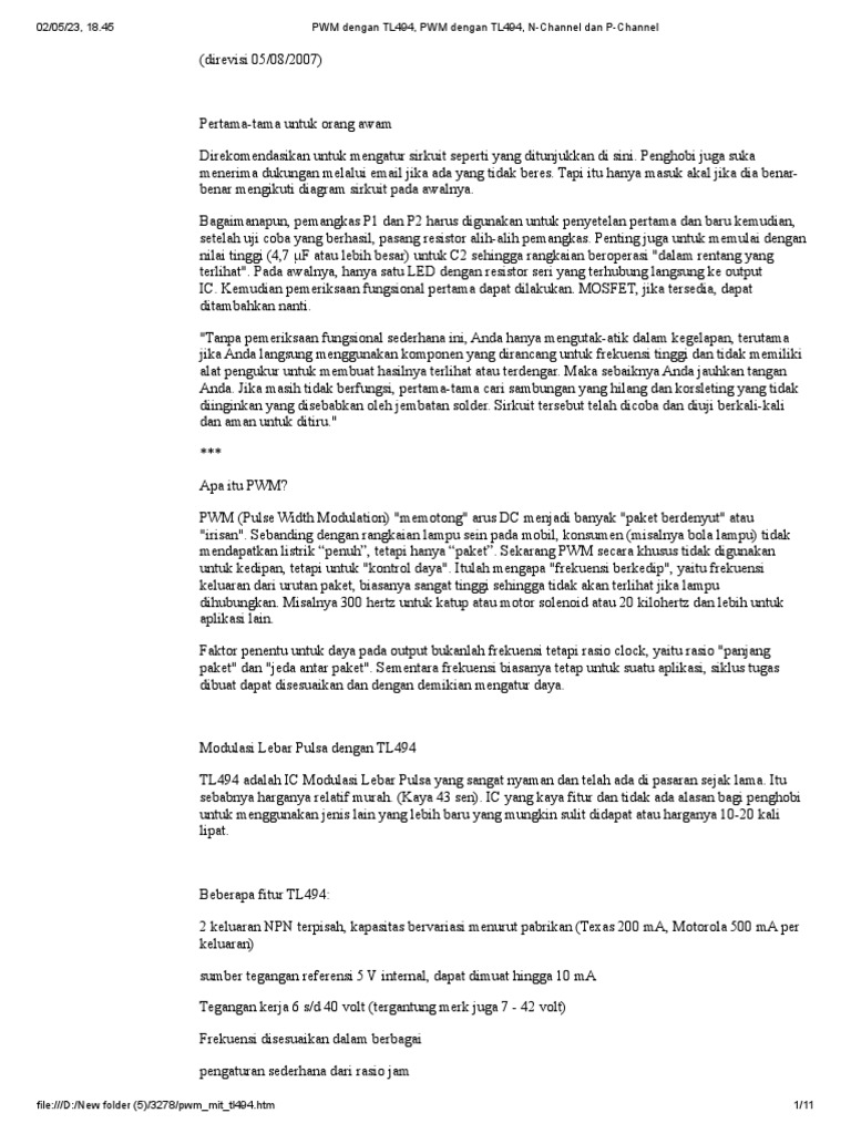 PWM Dengan TL494, PWM Dengan TL494, N-Channel Dan P-Channel | PDF