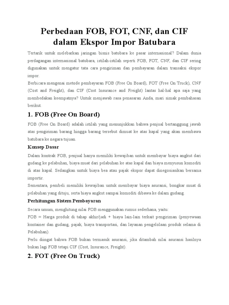 Perbedaan FOB Dan FOT | PDF