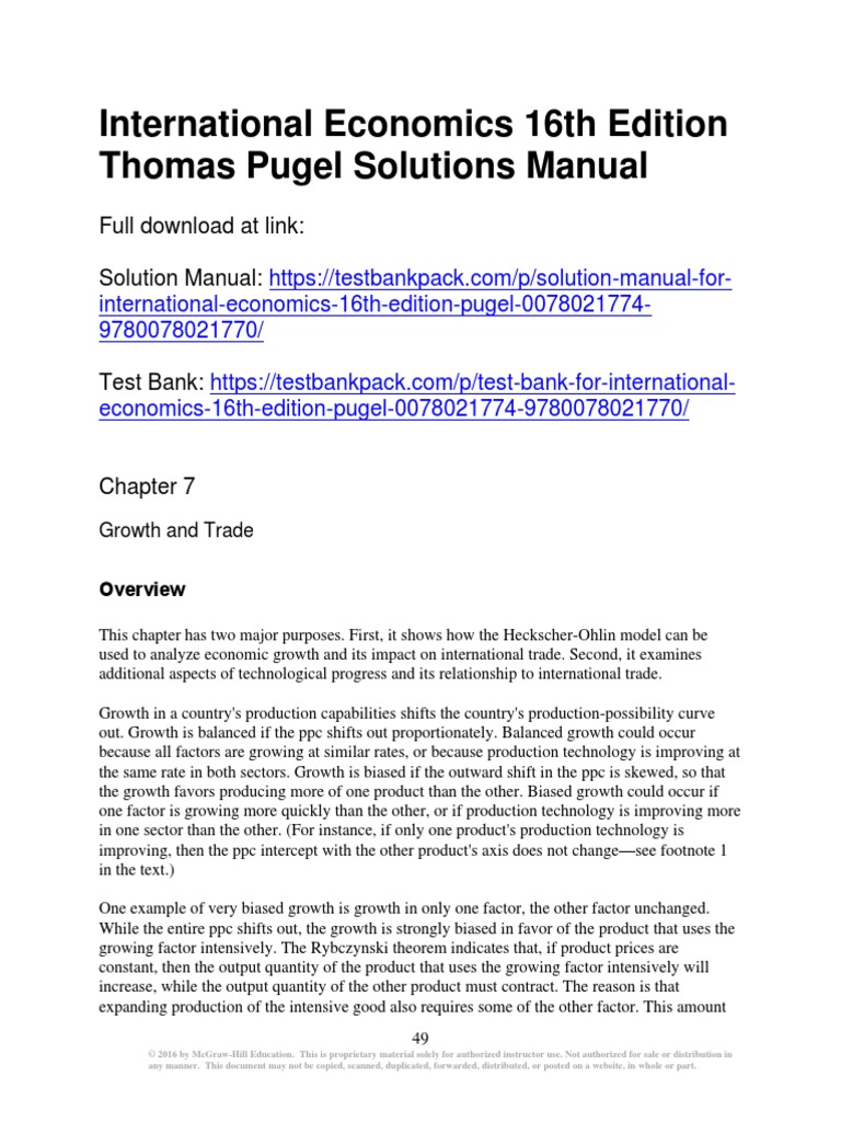 International Economics 16th Edition Thomas Pugel Solutions Manual ...