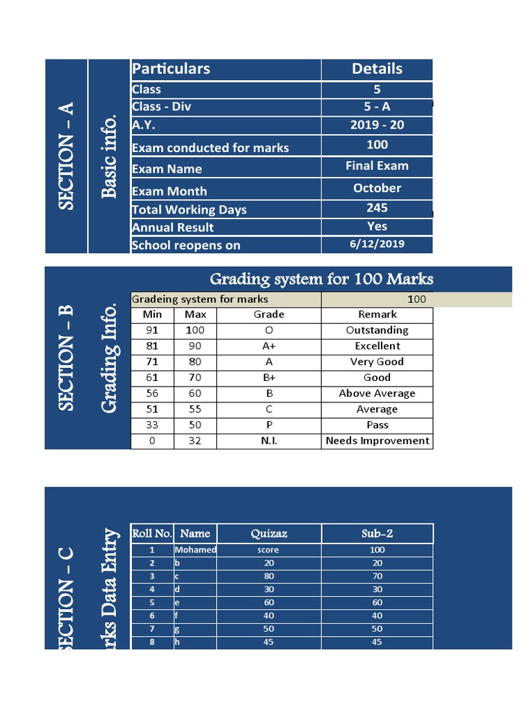 Report Card and Mark Sheet Template | PDF | Student Assessment And Evaluation | Educational ...