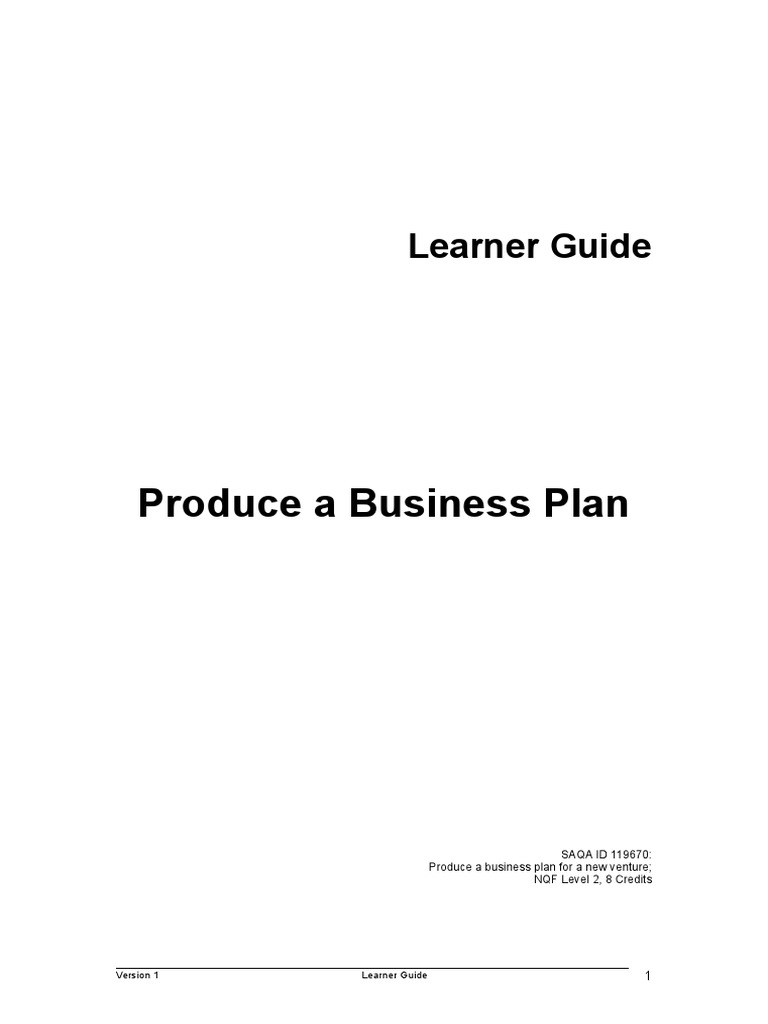 Business Plan Learner Guide | PDF | Business Plan | Educational Assessment