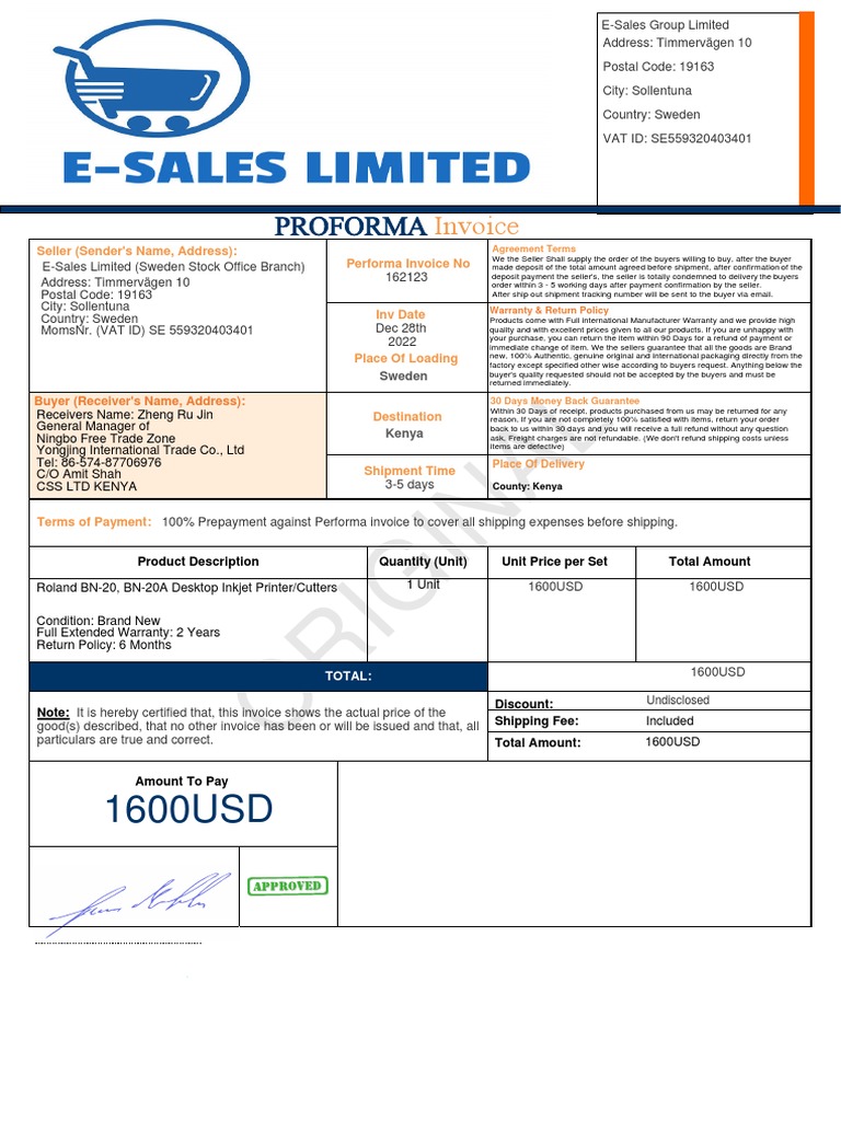 Zheng Ru Jin Invoice | PDF