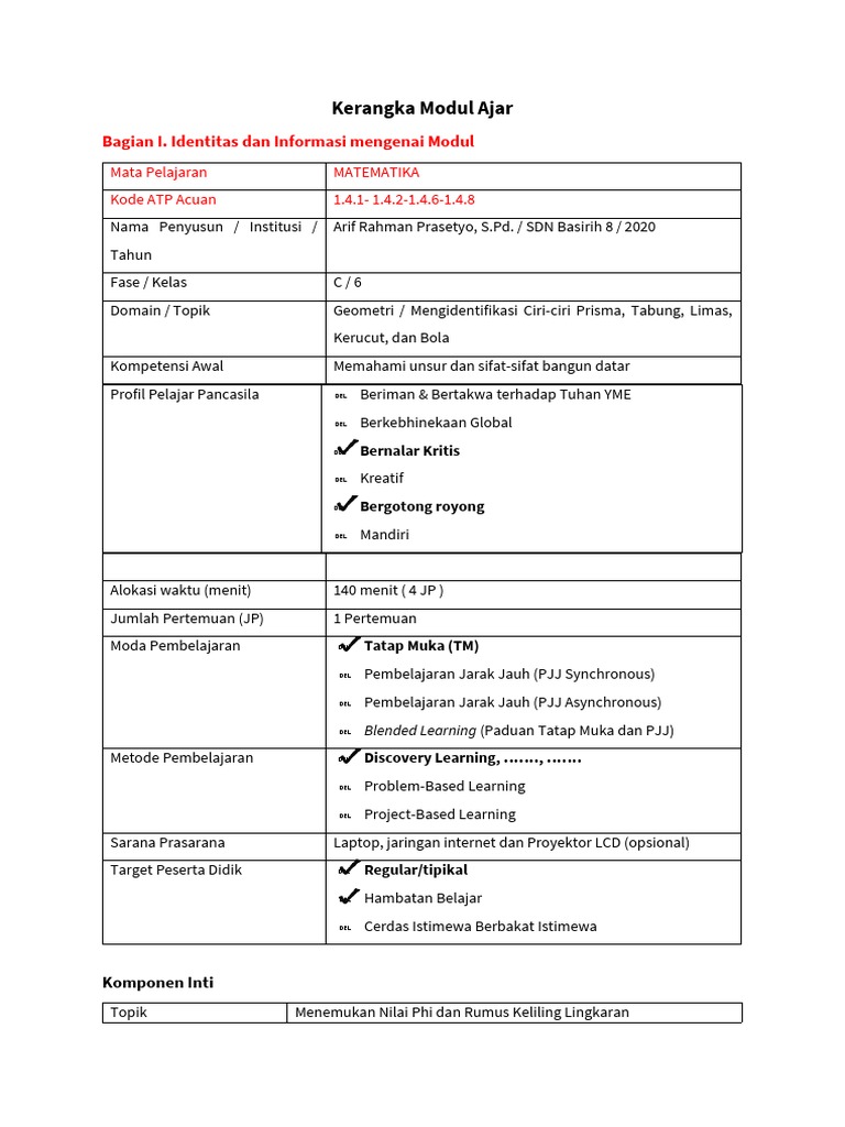 Modul Ajar Geometri Kelas 6 SD | PDF