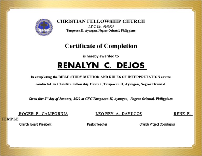 Bible Study Completion Certificate | PDF