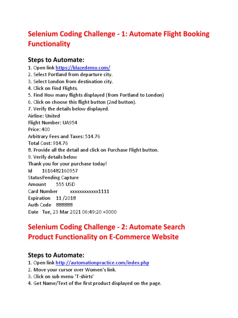 Selenium Coding Challenges | PDF