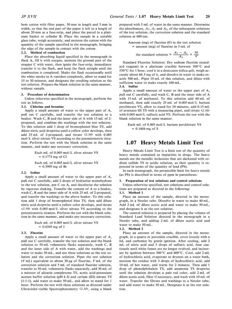 Heavy Metals Limit Test Procedure | PDF | Science & Mathematics