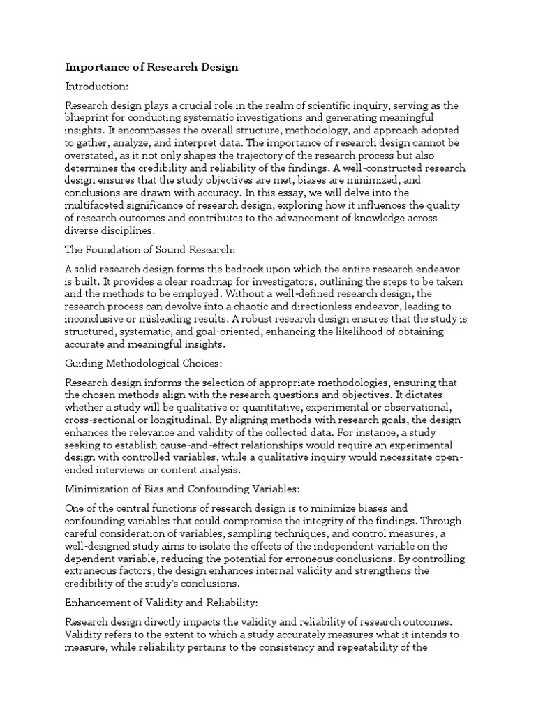 Importance of Research Design | PDF | Methodology | Qualitative Research