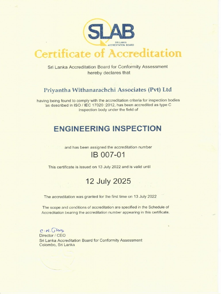 ISO 17020 Certificate- Engineering Inspection | PDF