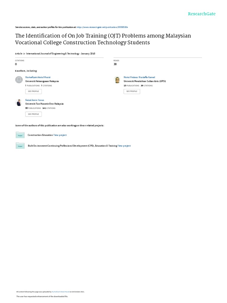 The Identification of On Job Training (OJT) Problems Among Malaysian ...