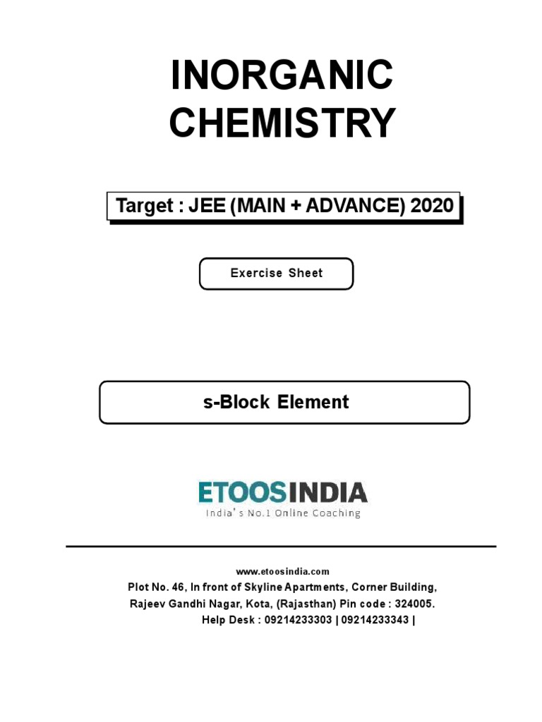 s-Block Elements JEE Exercise Sheet | PDF