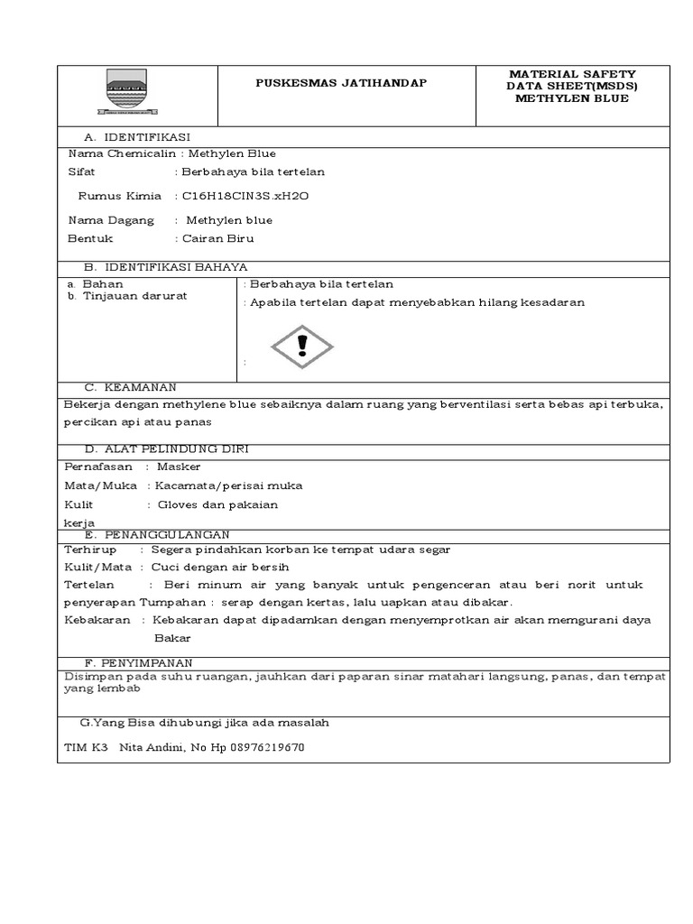 MSDS Methylen Blue Baru | PDF