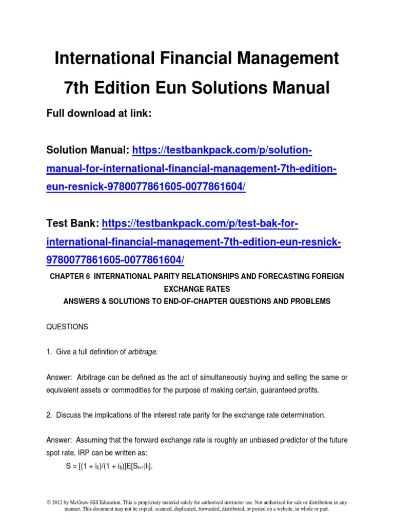 International Financial Management 7th Edition Eun Solutions Manual ...