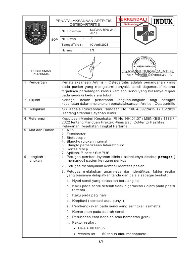 Bpu-24 Sop Penatalaksanaan Artritis | PDF | Sains & Matematika