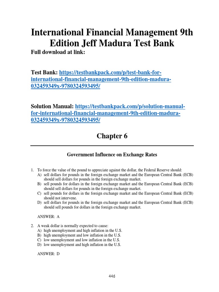 International Financial Management 9th Edition Jeff Madura Test Bank ...