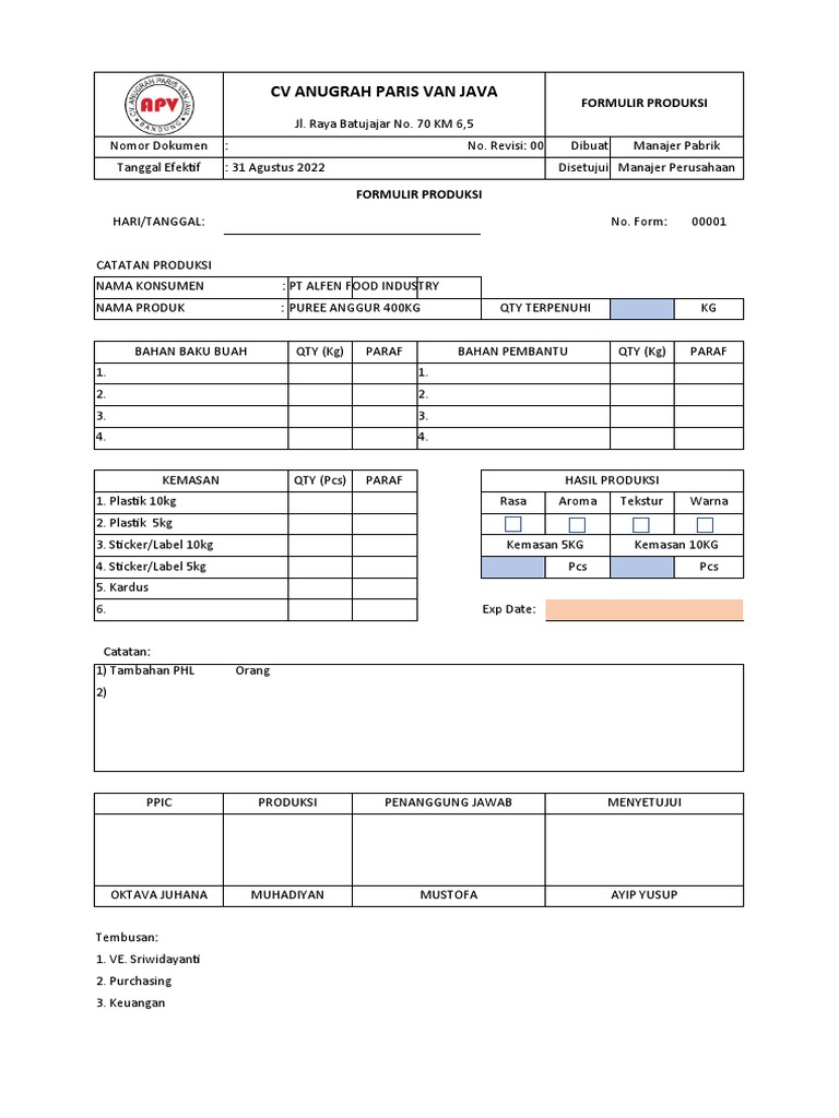 Form Produksi | PDF