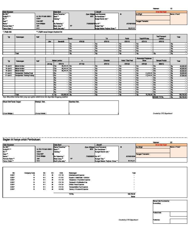 Form Klaim Bulanan | PDF