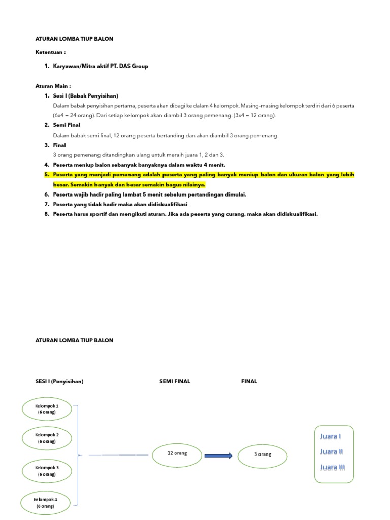 Aturan Lomba Tiup Balon | PDF