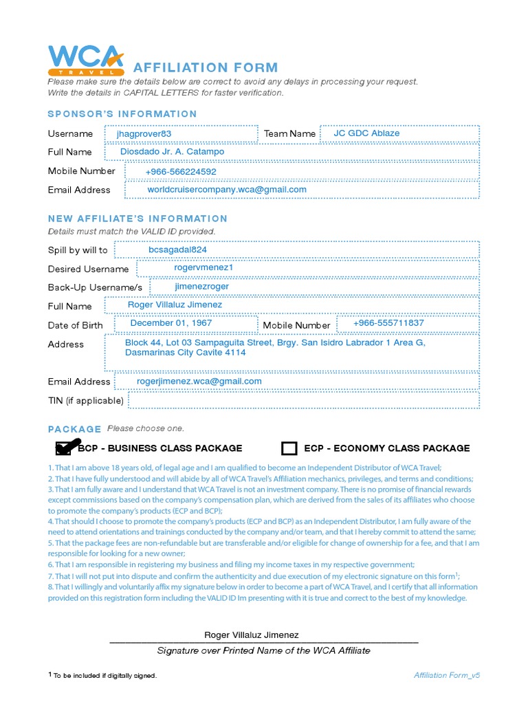 Affiliation Form - v5 | PDF