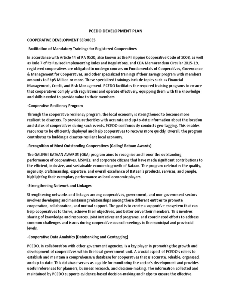 Pcedo Development Plan | PDF | Cooperative | Regulatory Compliance