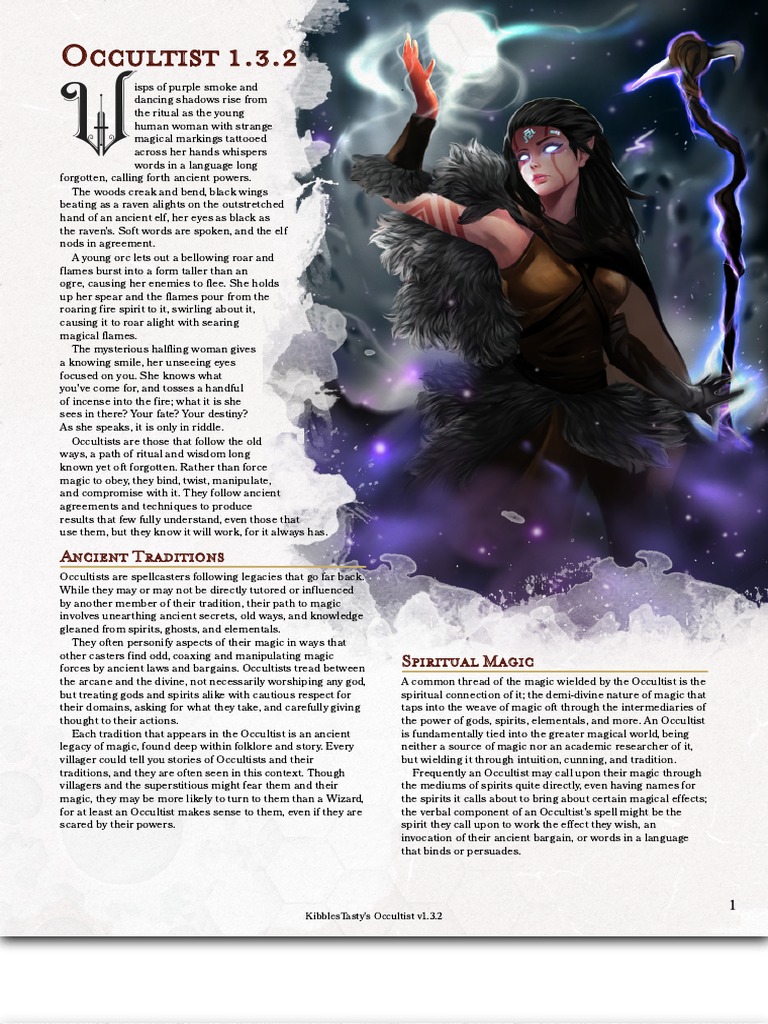 5e - Occultist - Witch, Oracle, Shaman, Hedge Mage (KibblesTasty) - GM Binder | PDF | Supernatural