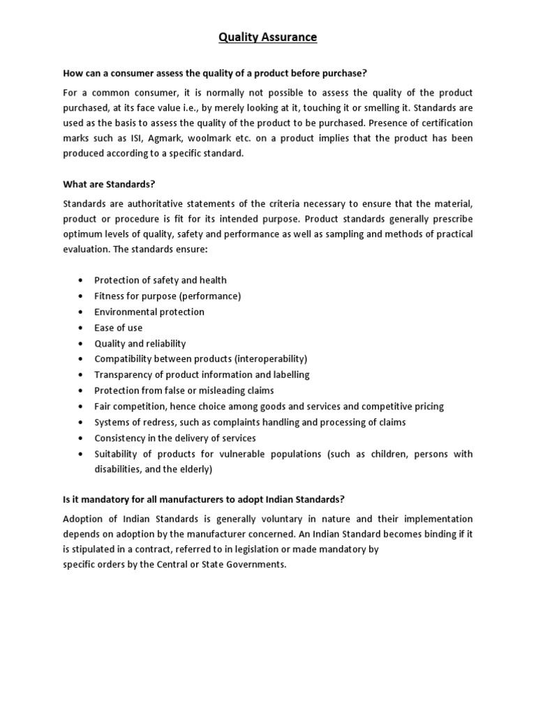 Quality Assurance | PDF | Fineness | Standardization