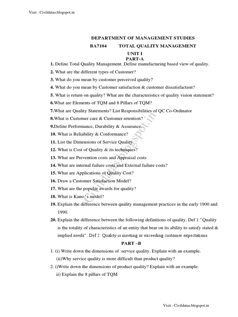 BA7104-Total Quality Management Question Bank - Edited | PDF ...